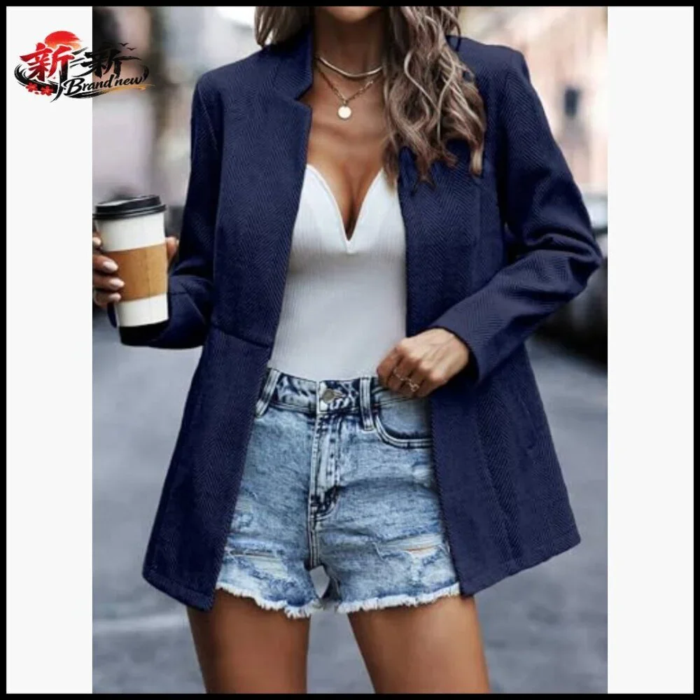 Jackets & Coats | Open Front Herringbone Blazer With Padded Shoulders ...